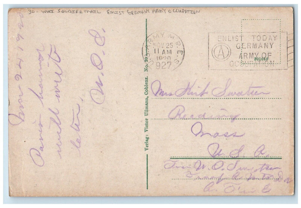 1927 WWI Soldier Mail Enlist Germany Army Occupation Posted Vintage Po ...