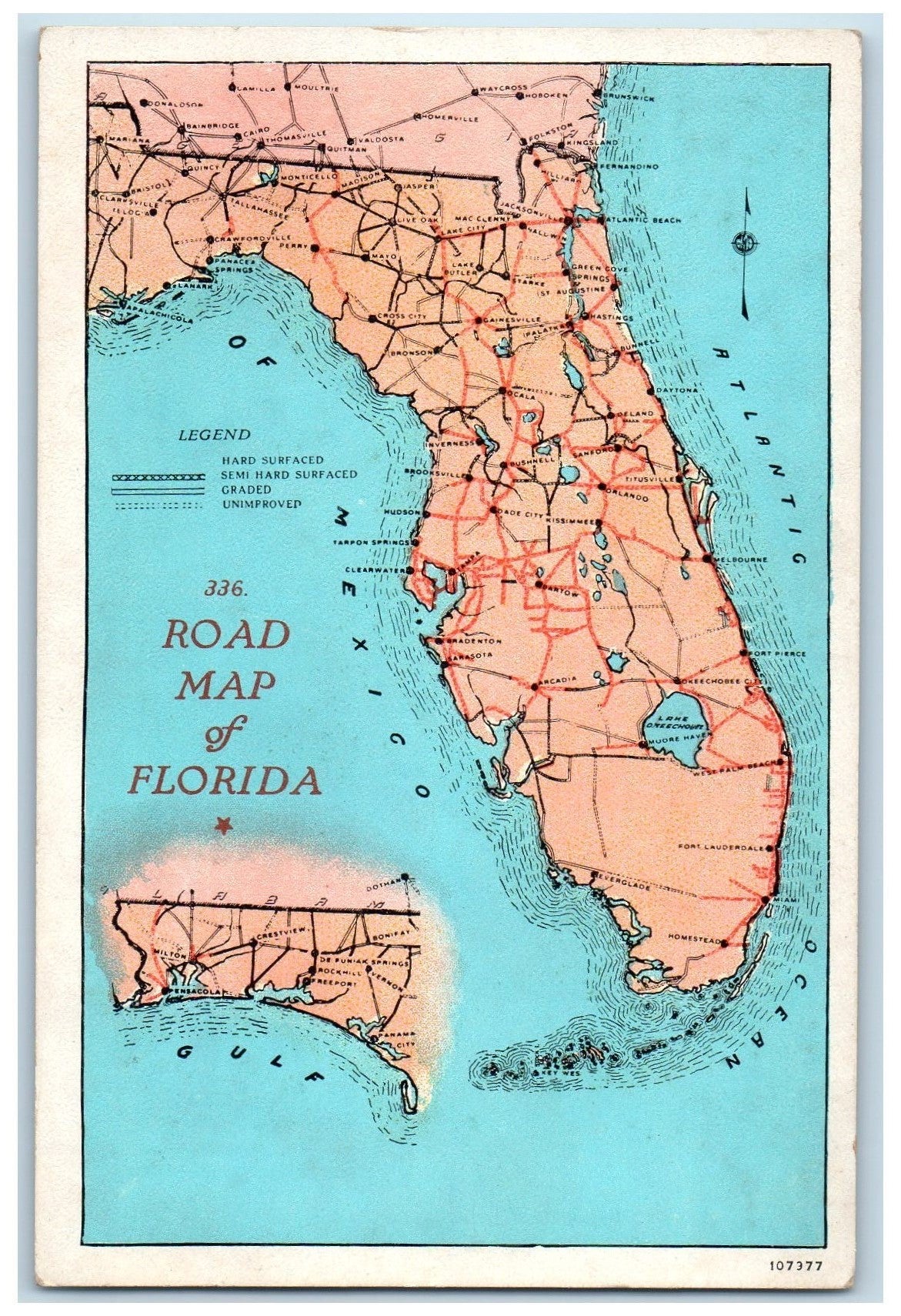 c1950's Road Map Of Florida Travel Guide Route Places Destination Post ...